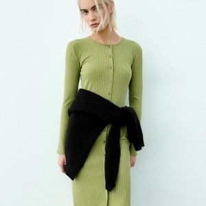 Zara | Dresses | Zara Ribbed Dress With Buttons | Poshmark
